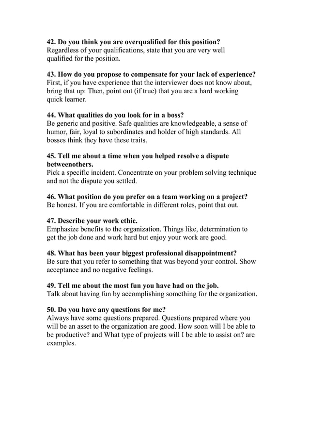 50 common interview q | DOCX | Resume Writing and Advice | Job Search