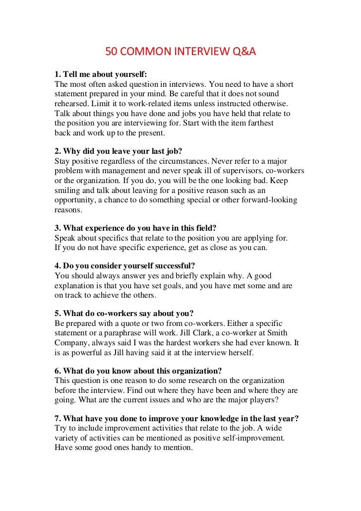 50 common interview q 50 common interview q