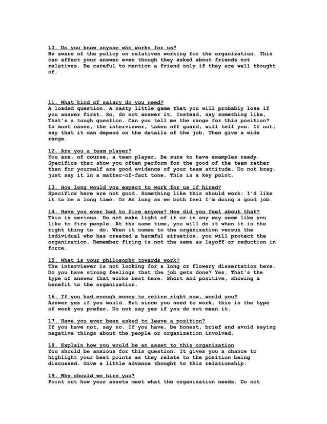 50 Common Interview Questions And Answers | DOC