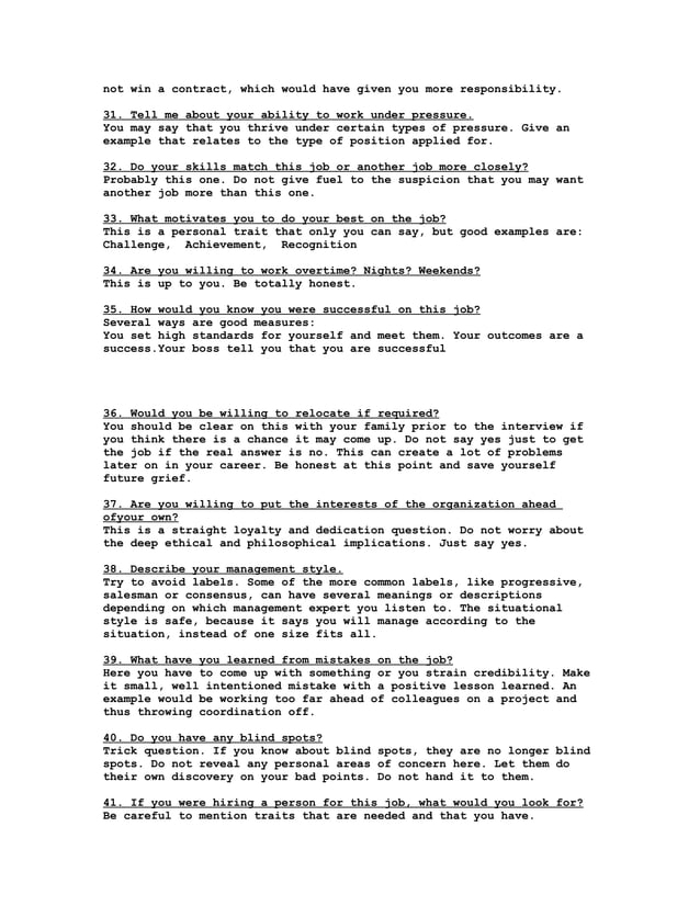 50 Common Interview Questions And Answers | DOC