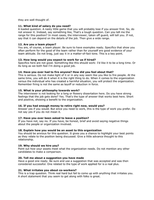 50 common interview questions and answers | PDF