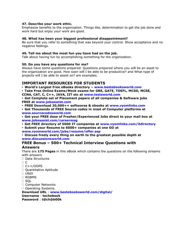 50 common interview questions and answers