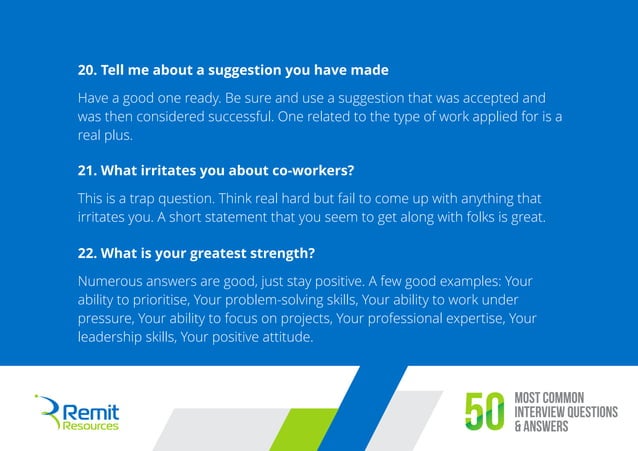 50 common interview questions & answers | PDF | Resume Writing and ...