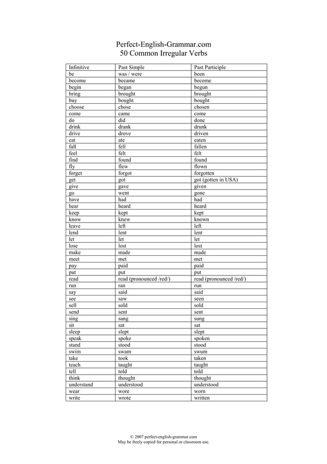 50 common irregular_verbs_list | PDF