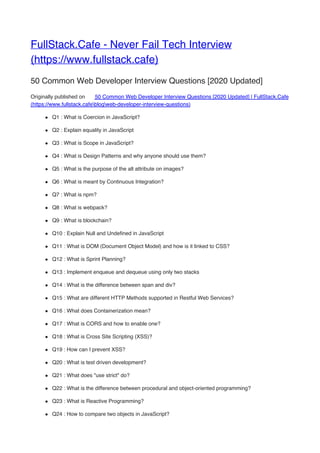 50 common web developer interview questions [2020 updated] [www.full ...
