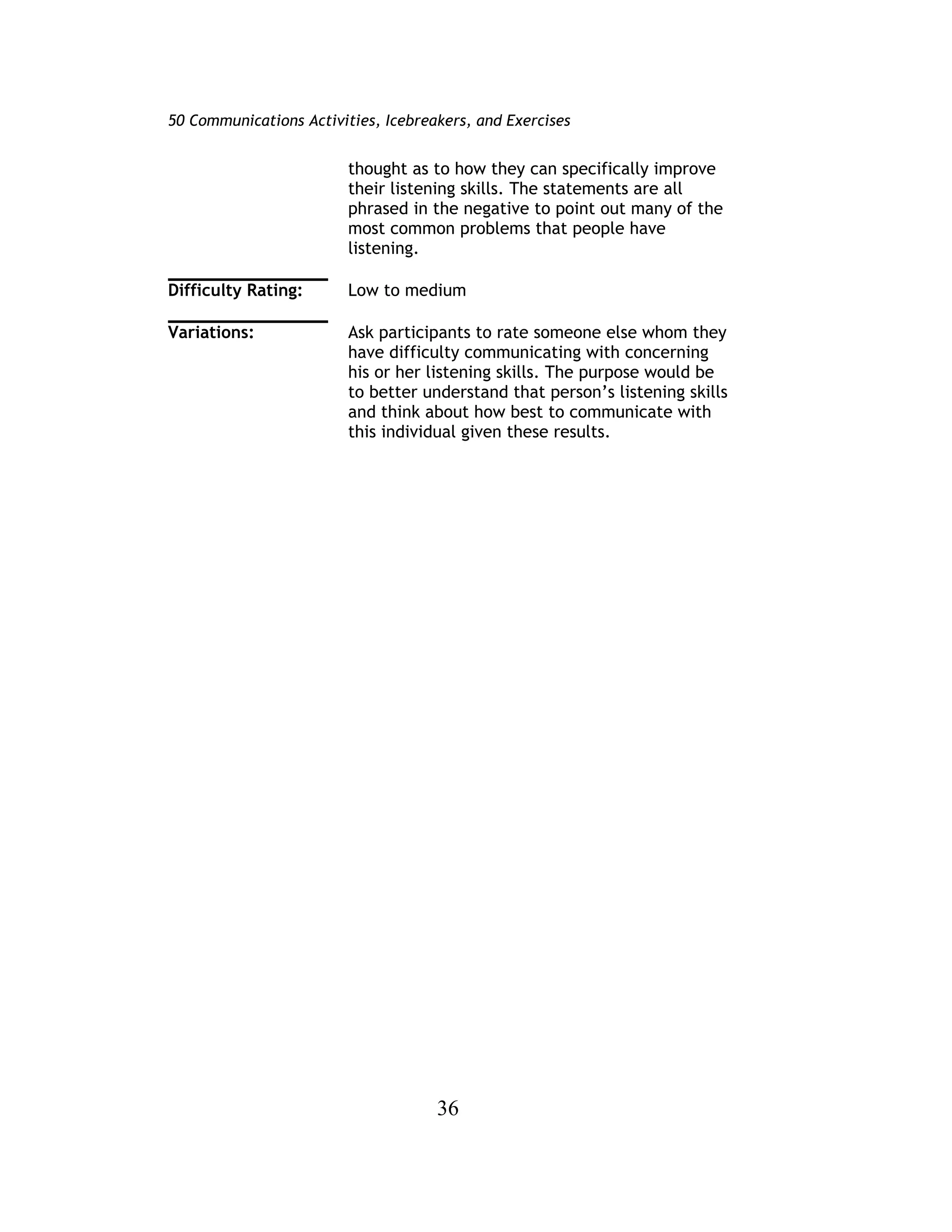 50 communicatins activities, icebreakers and exercises | PDF