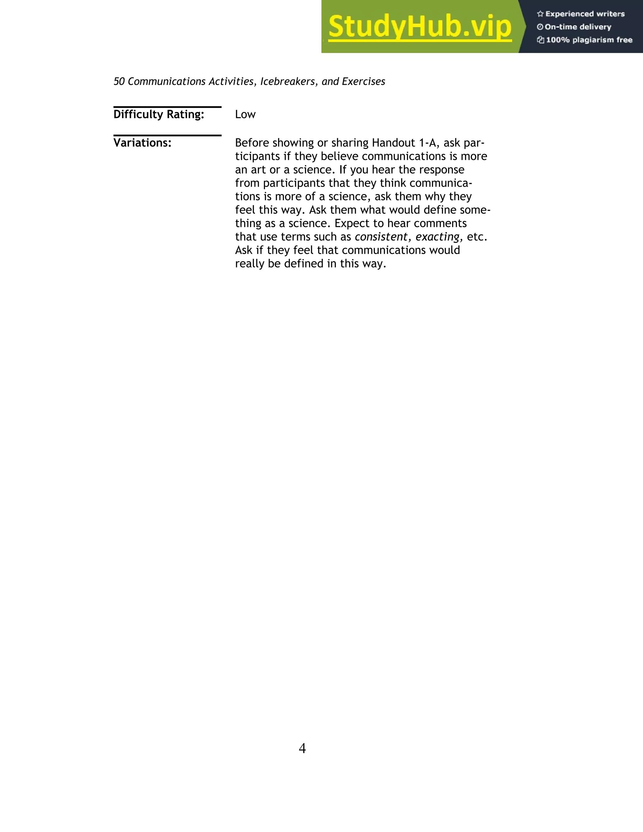 50 Communications Activities, Icebreakers, And Exercises | PDF