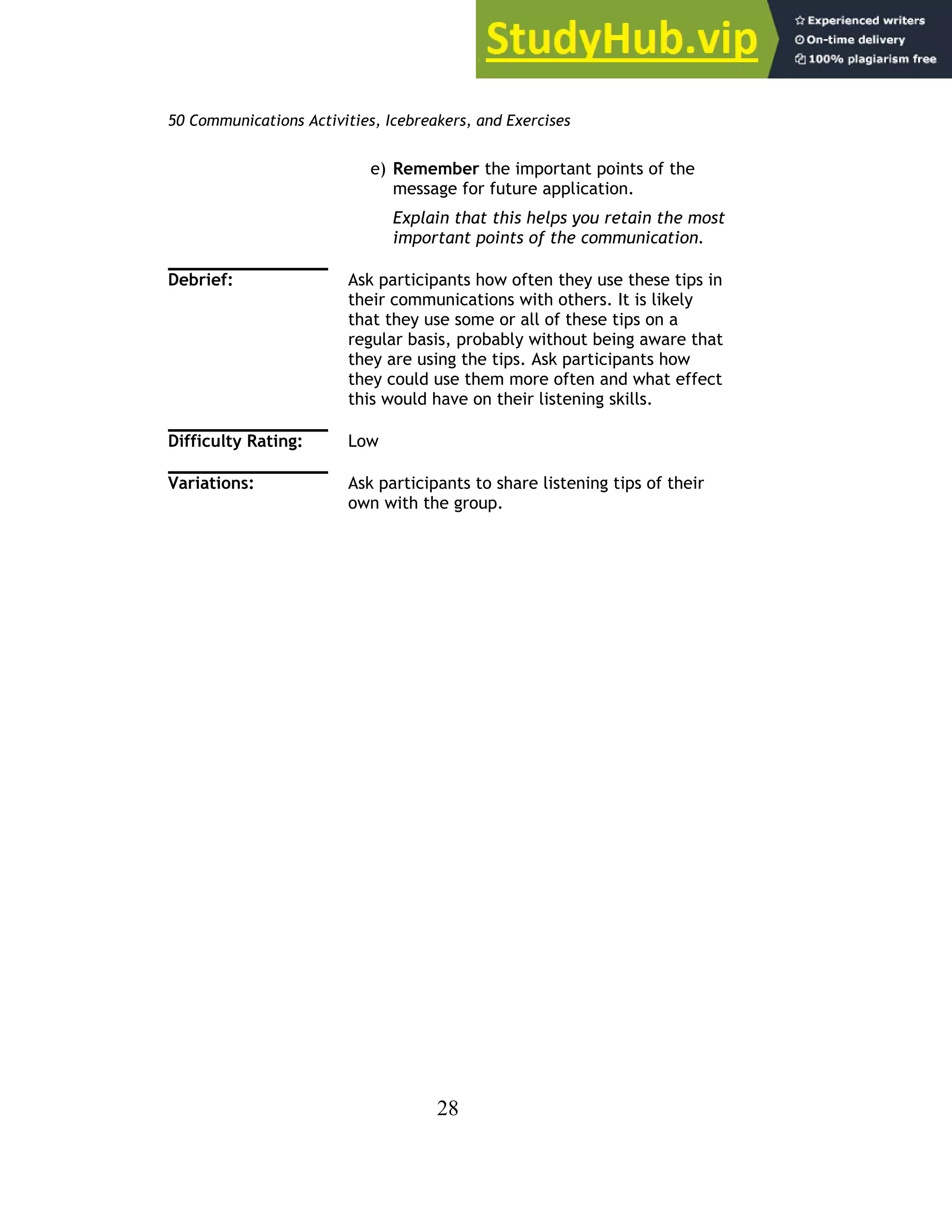 50 Communications Activities, Icebreakers, And Exercises | PDF