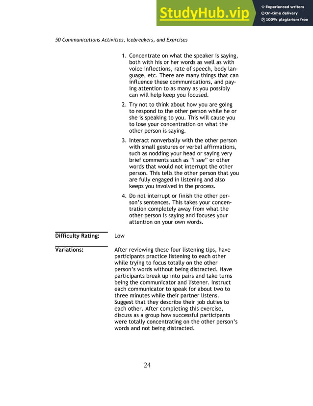 50 Communications Activities, Icebreakers, And Exercises | PDF