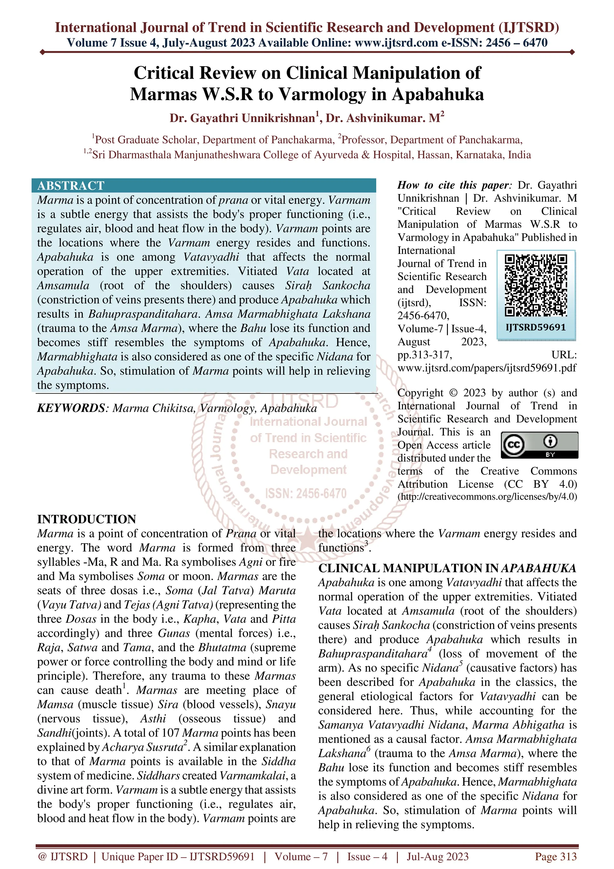 Critical Review on Clinical Manipulation of Marmas W.S.R to Varmology ...