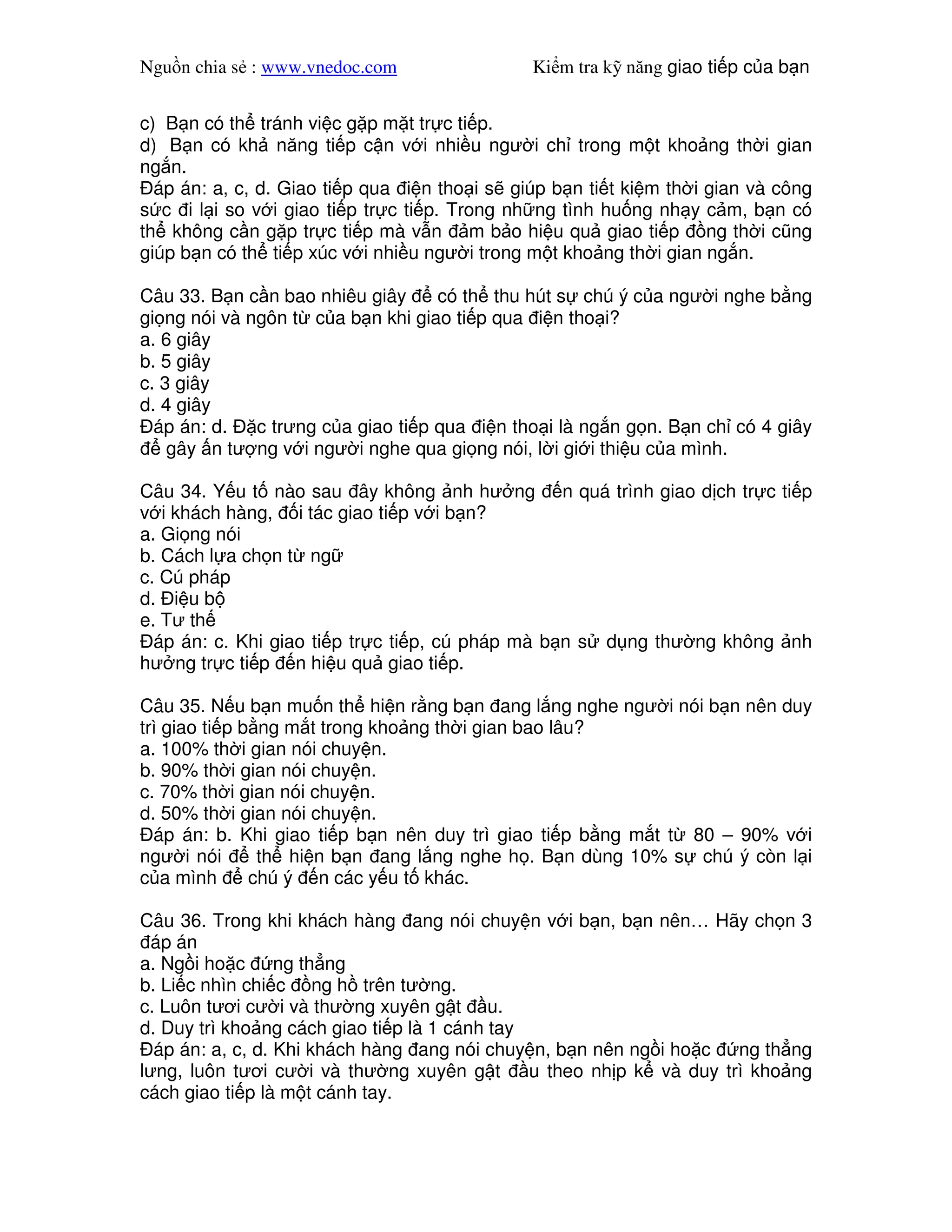 50 câu hỏi kiểm tra kỹ năng giao tiếp | PDF