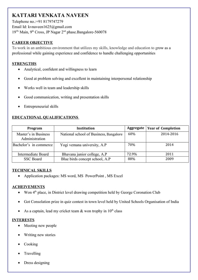 k.v.naveen resume 2015 | DOC | Business | Business and Finance