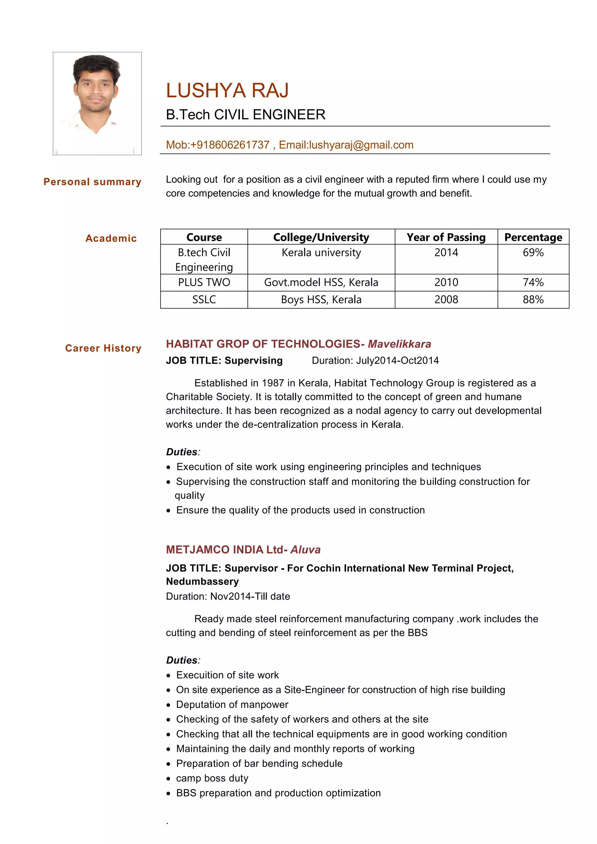 civil engineer resume-Lushya Raj | PDF