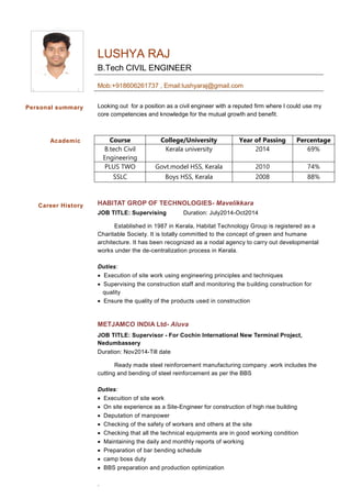 civil engineer resume-Lushya Raj | PDF