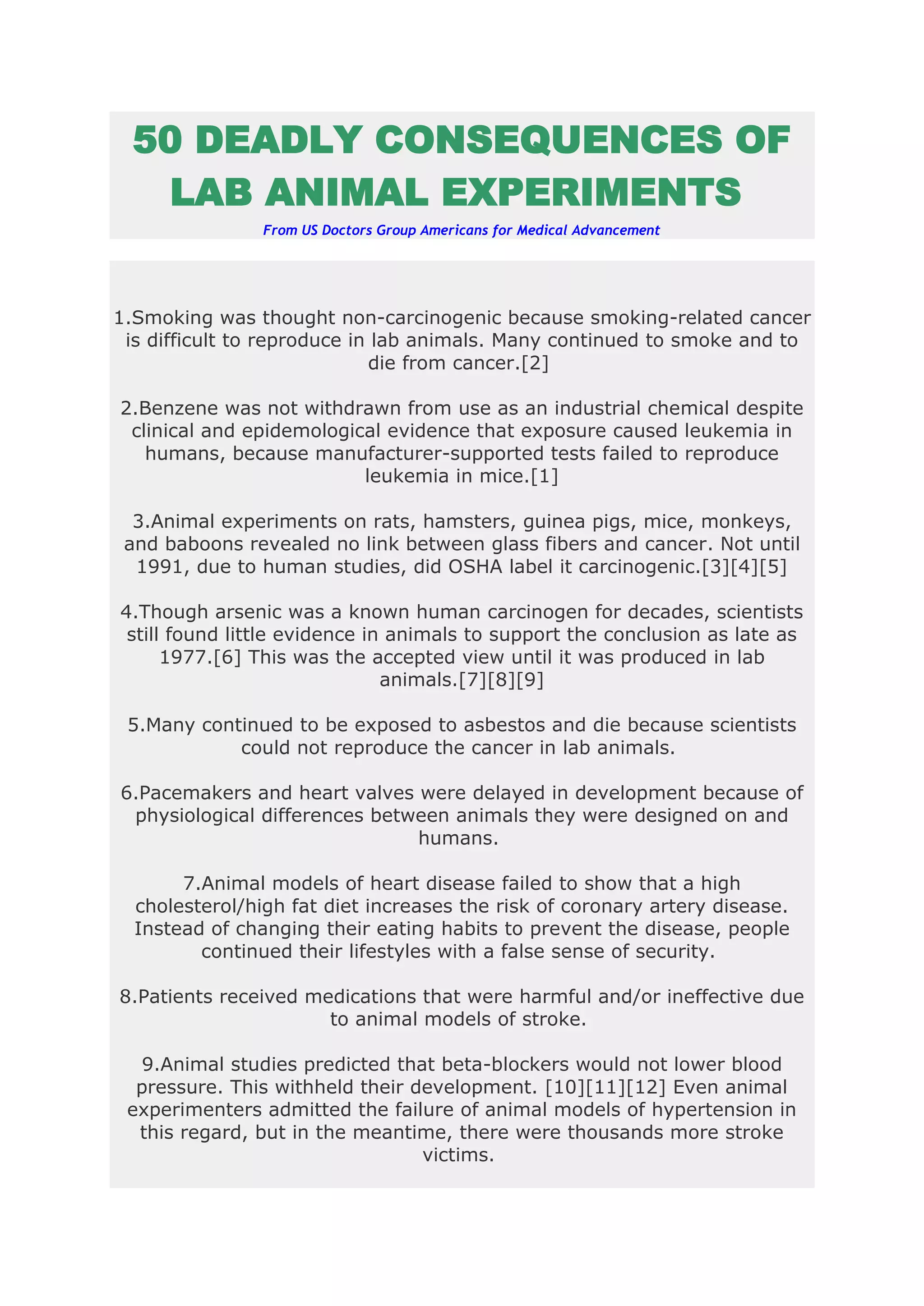 50 DEADLY CONSEQUENCES OF LAB ANIMAL EXPERIMENTS | PDF