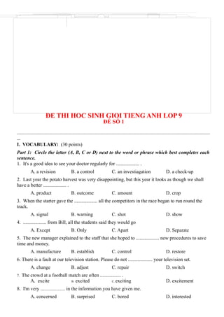 Đề Học Sinh Giỏi Anh 9: Hướng Dẫn Chi Tiết và Bộ Đề Thi Cập Nhật