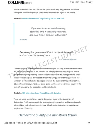 50 democracy in america short essay with quotations the college study | PDF