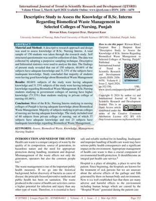 Descriptive Study to Assess the Knowledge of B.Sc. Interns Regarding Biomedical Waste Management ...