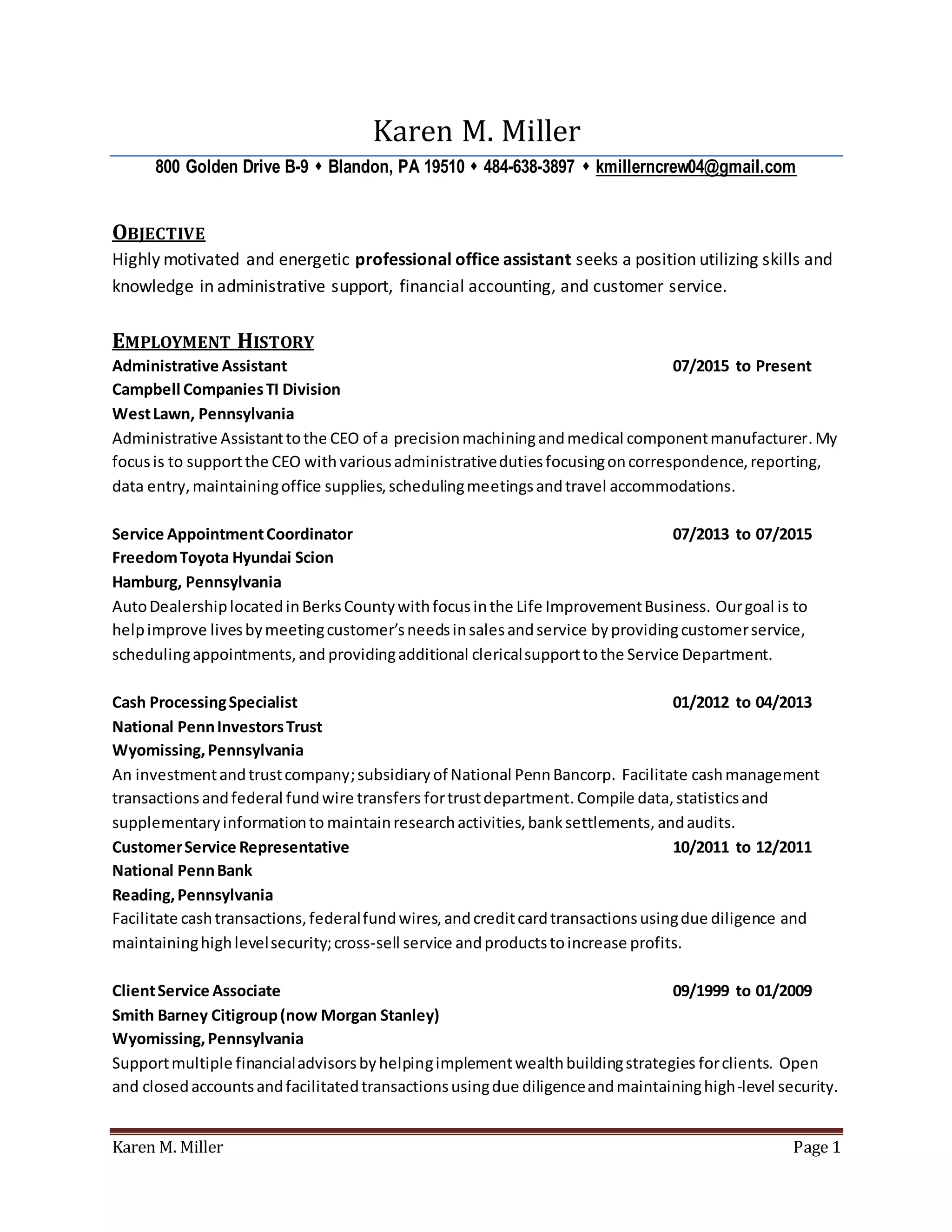 Miller Karen M Resume | PDF