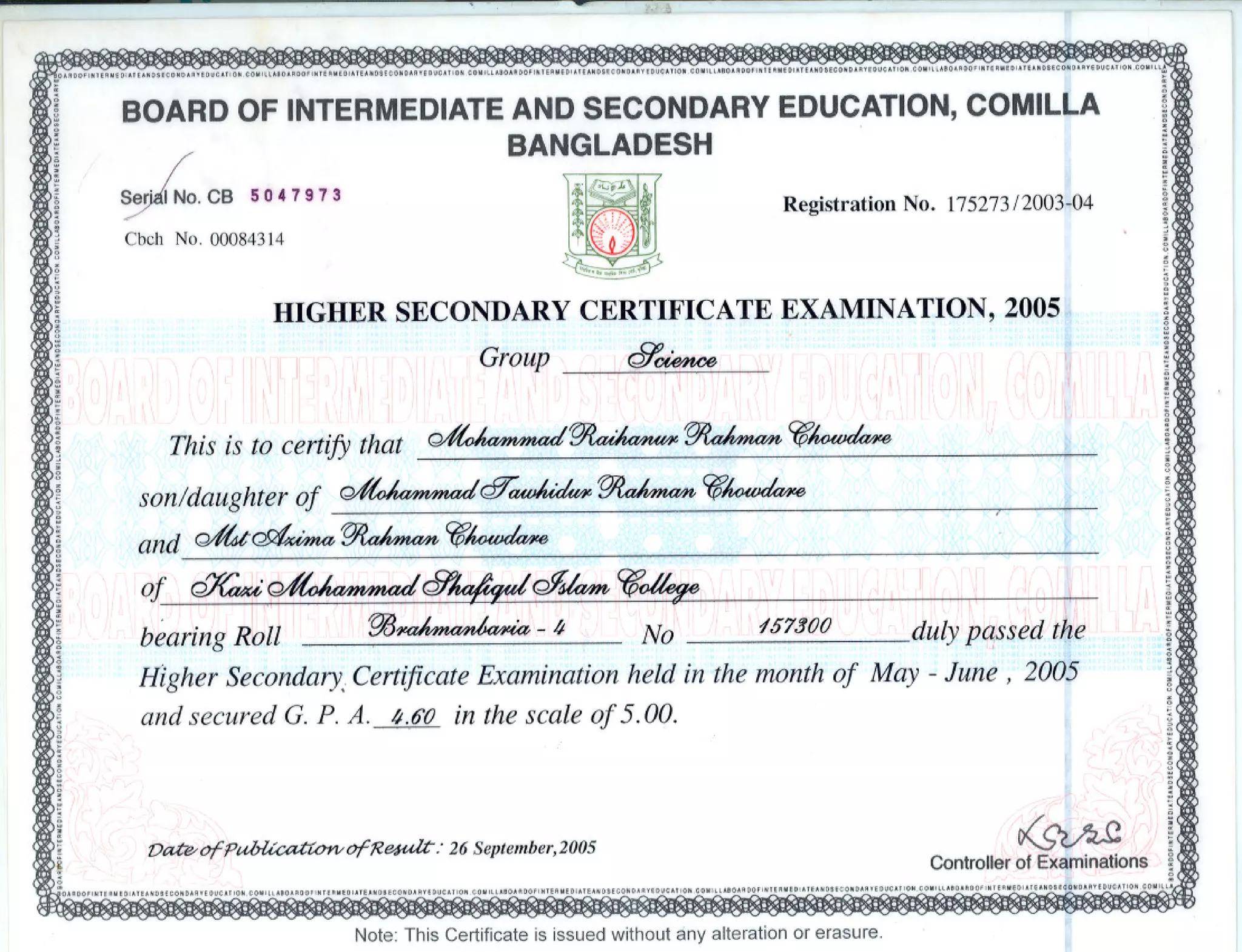 H.S.C CERTIFICATE | PDF