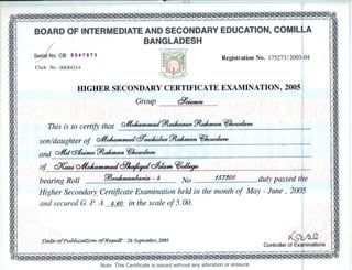 H.S.C CERTIFICATE | PDF