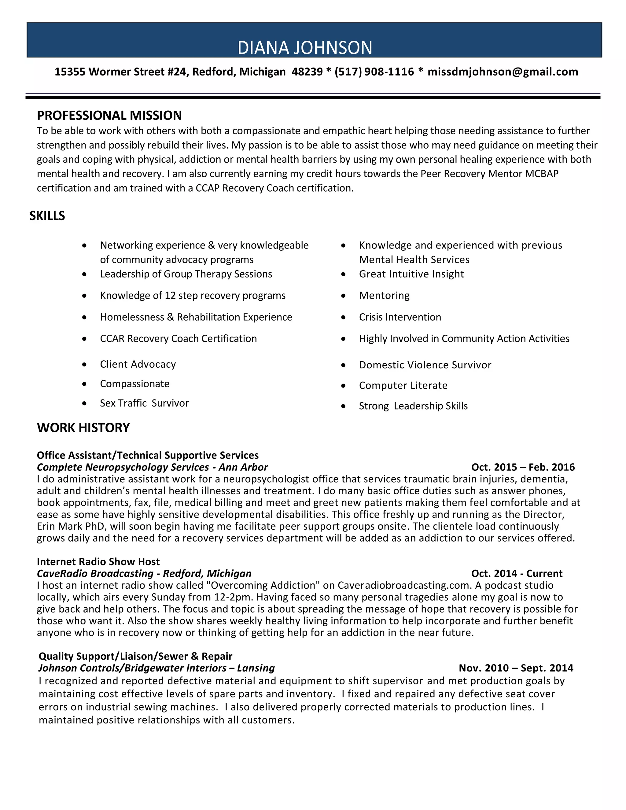 Recovery Coach Resume Apr 2016 | PDF