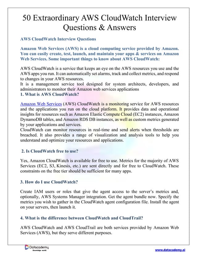50 Extraordinary AWS CloudWatch Interview Questions & Answers.pdf ...