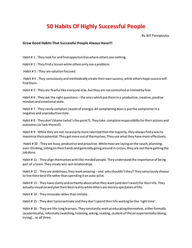 50 Habits Of Highly Successful People | PDF | Free Download