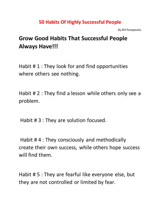 50 habits of highly successful people | DOCX