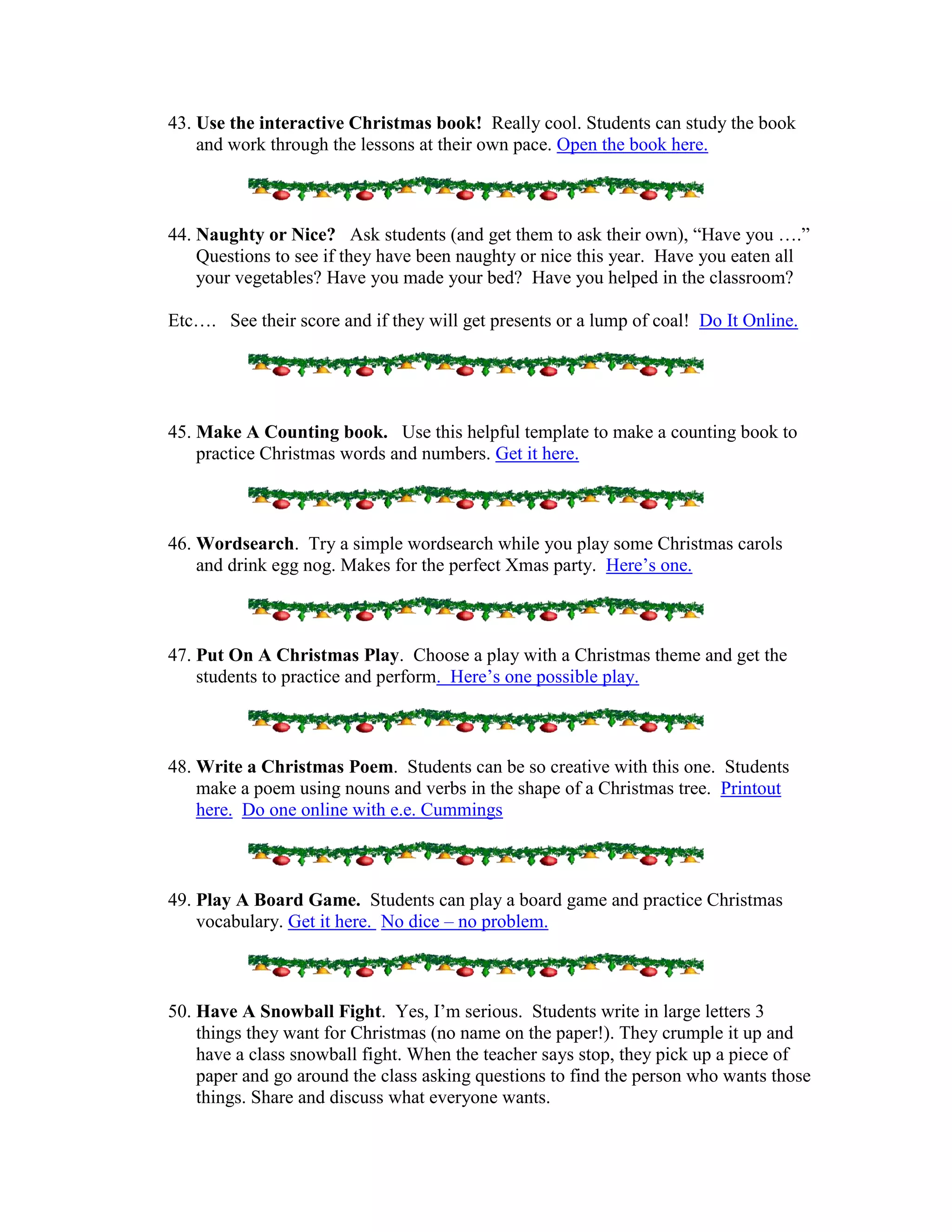 50 holiday activities for the english language classroom | PDF