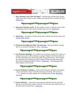 50 holiday activities for the english language classroom | PDF