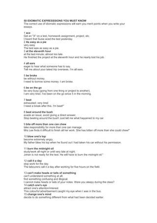 50 idiomatic expresssions you must know | PDF