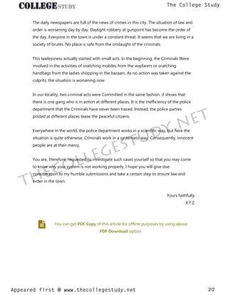 50 letter to the dpo requesting to control crimes in your area | PDF