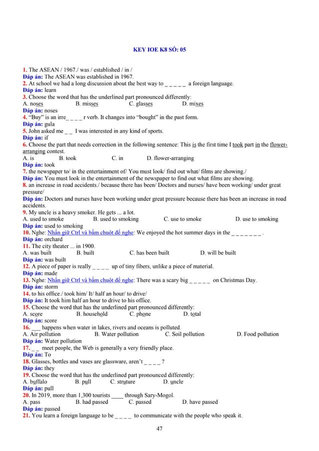 50 ĐỀ LUYỆN THI IOE LỚP 8 - CHƯƠNG TRÌNH MỚI - NĂM HỌC 2024-2025 (CÓ LINK HÌNH, FILE AUDIO VÀ ...