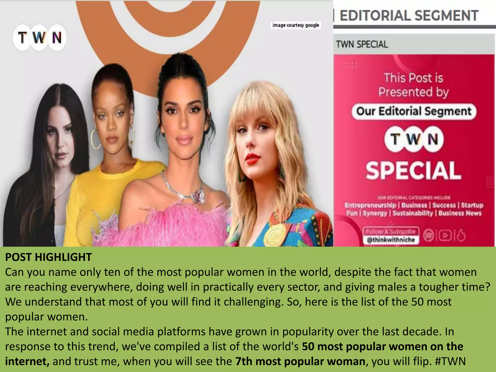 50 Most Popular Women In The Entire World | PPTX