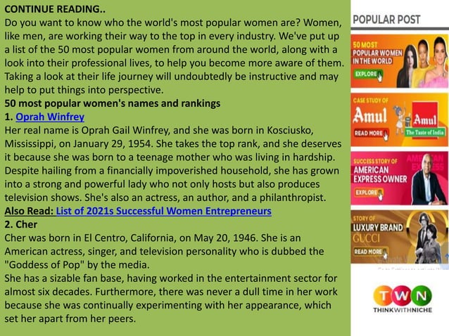 50 Most Popular Women In The Entire World | PPT