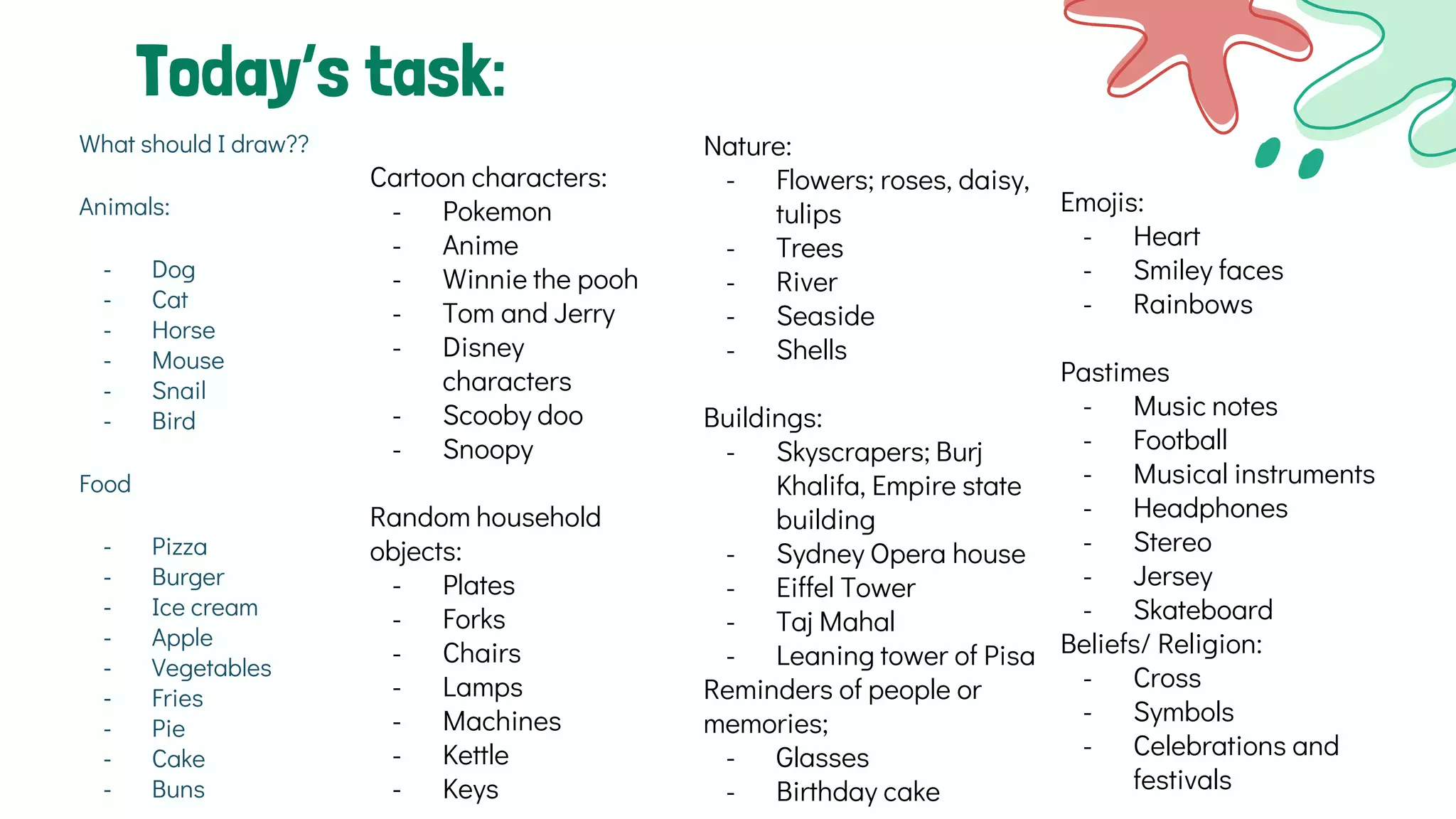 50 objects drawing challenge | PPTX | Painting | Arts and Crafts