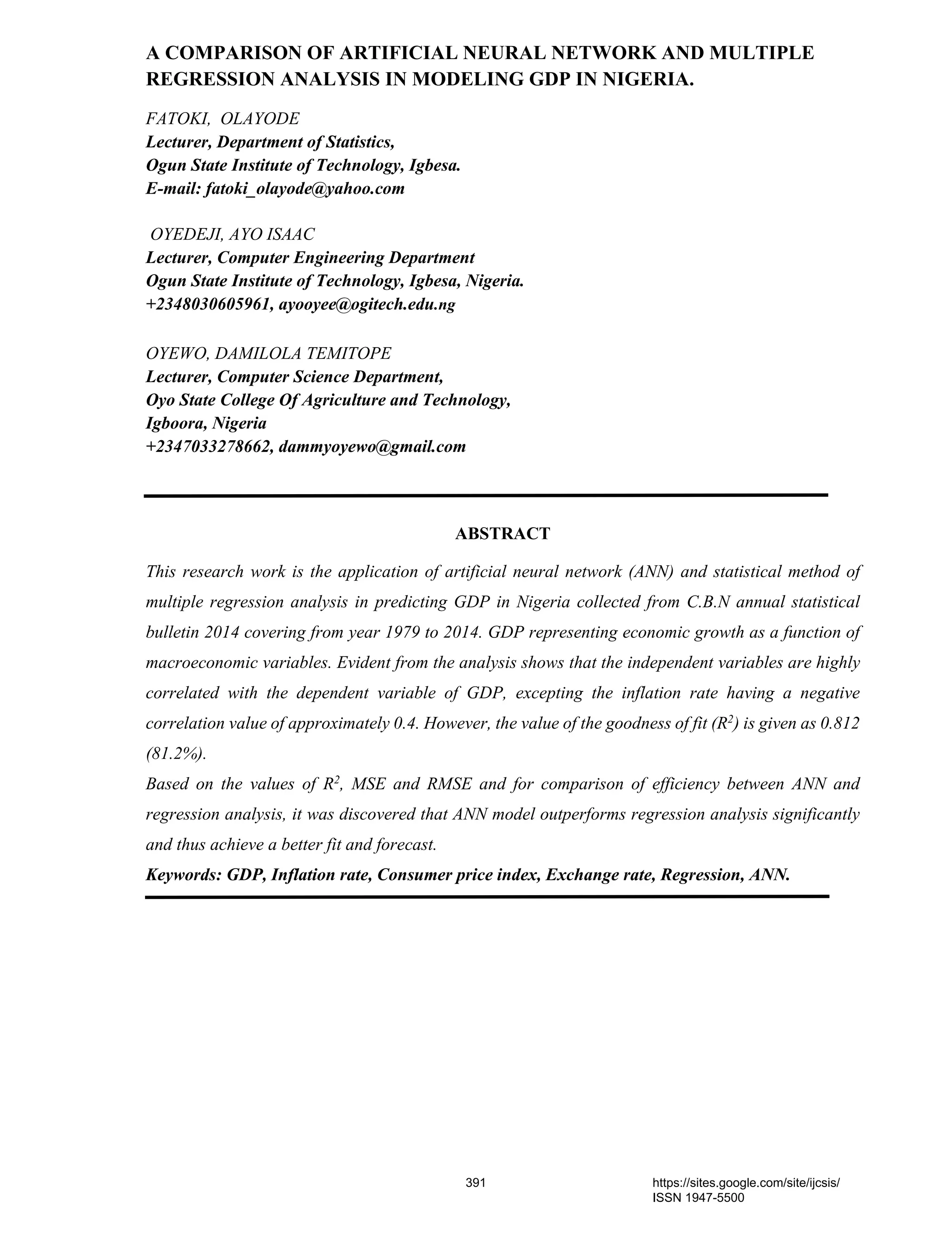 A Comparison Of Artificial Neural Network And Multiple Regression Analysis In Modeling Gdp In