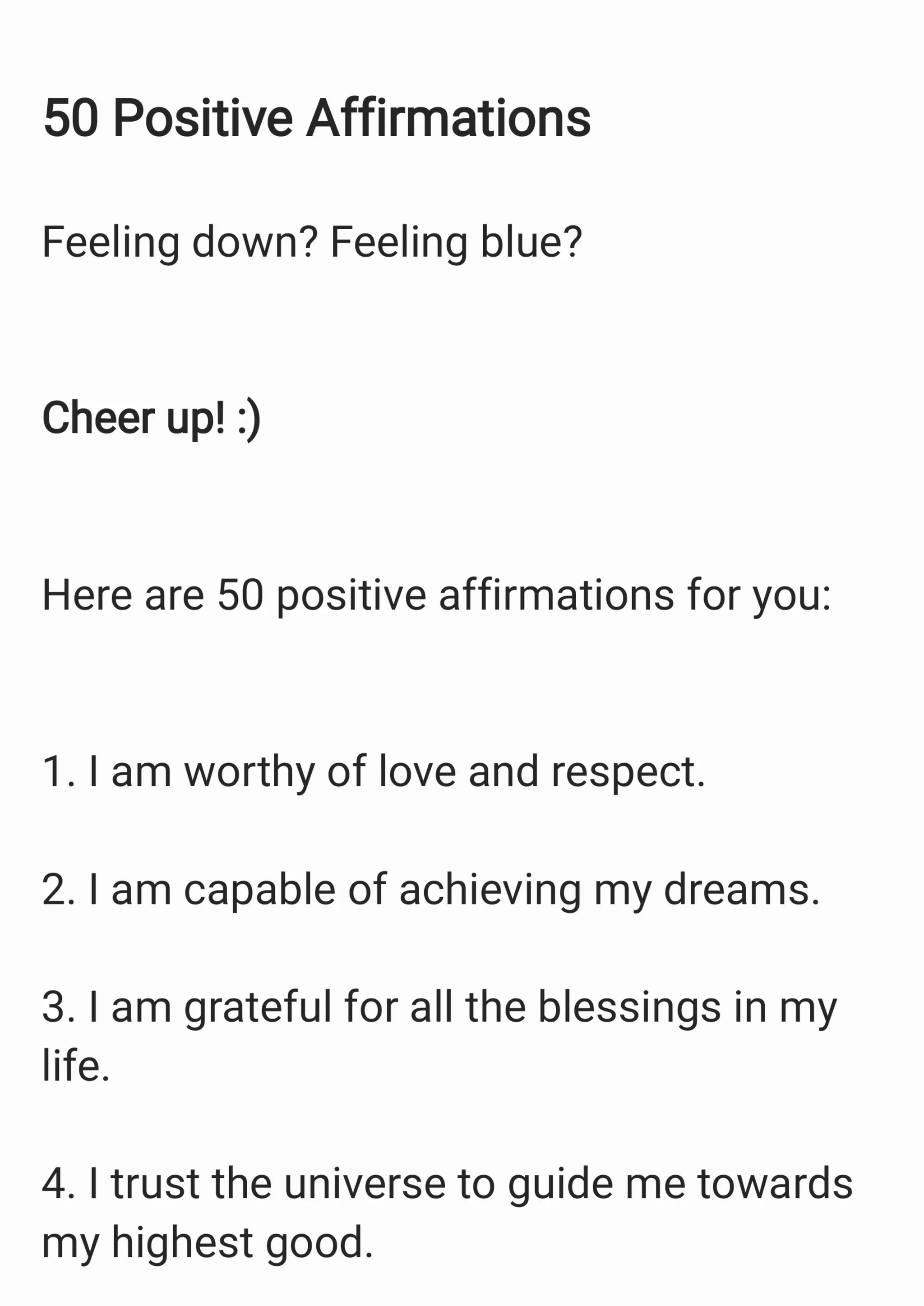 50 Positive Affirmations For You | PDF