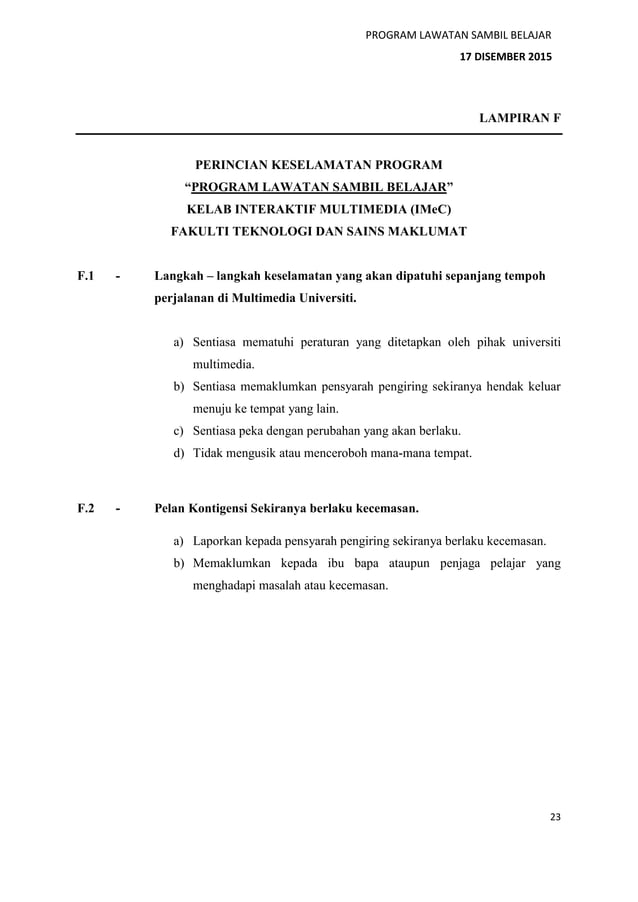 paperwork lawatan IMEC | PDF