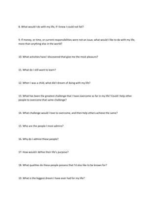 50 Questions To Help You Find Your Life’s Purpose | PDF