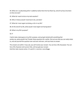 50 Questions To Help You Find Your Life’s Purpose | PDF