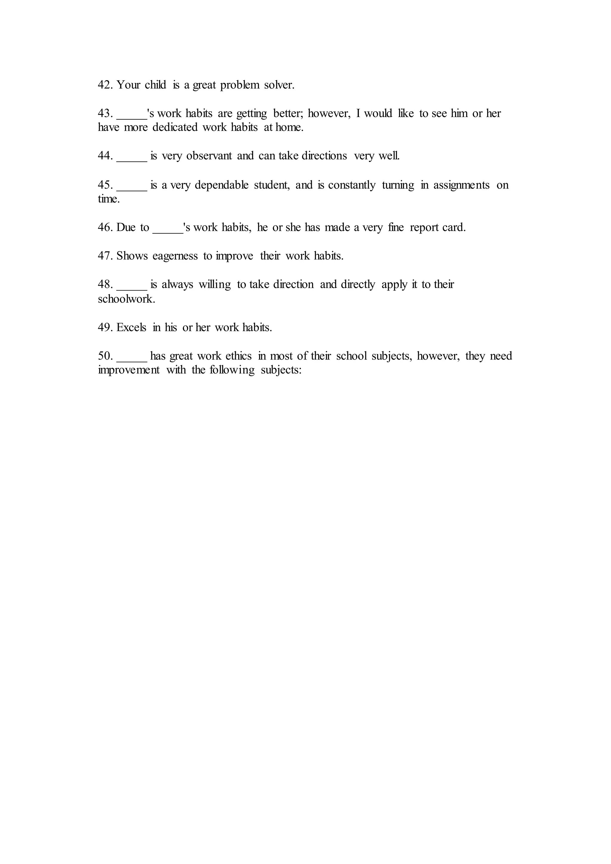 50 quick report card comments for assessing elementary student work ...