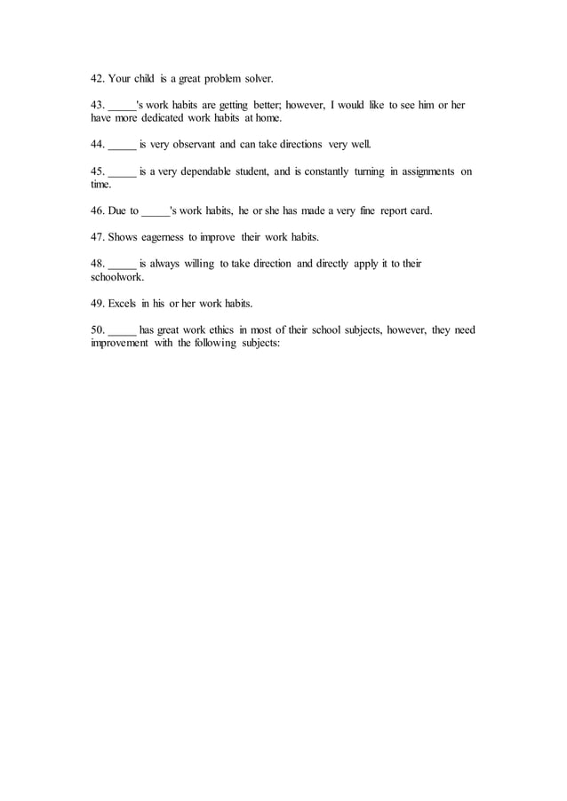 50 quick report card comments for assessing elementary student work ...