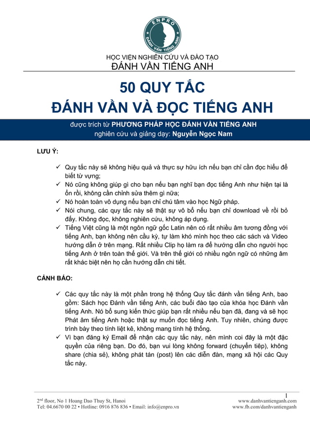 50 Quy tắc Đánh vần tiếng Anh | PDF