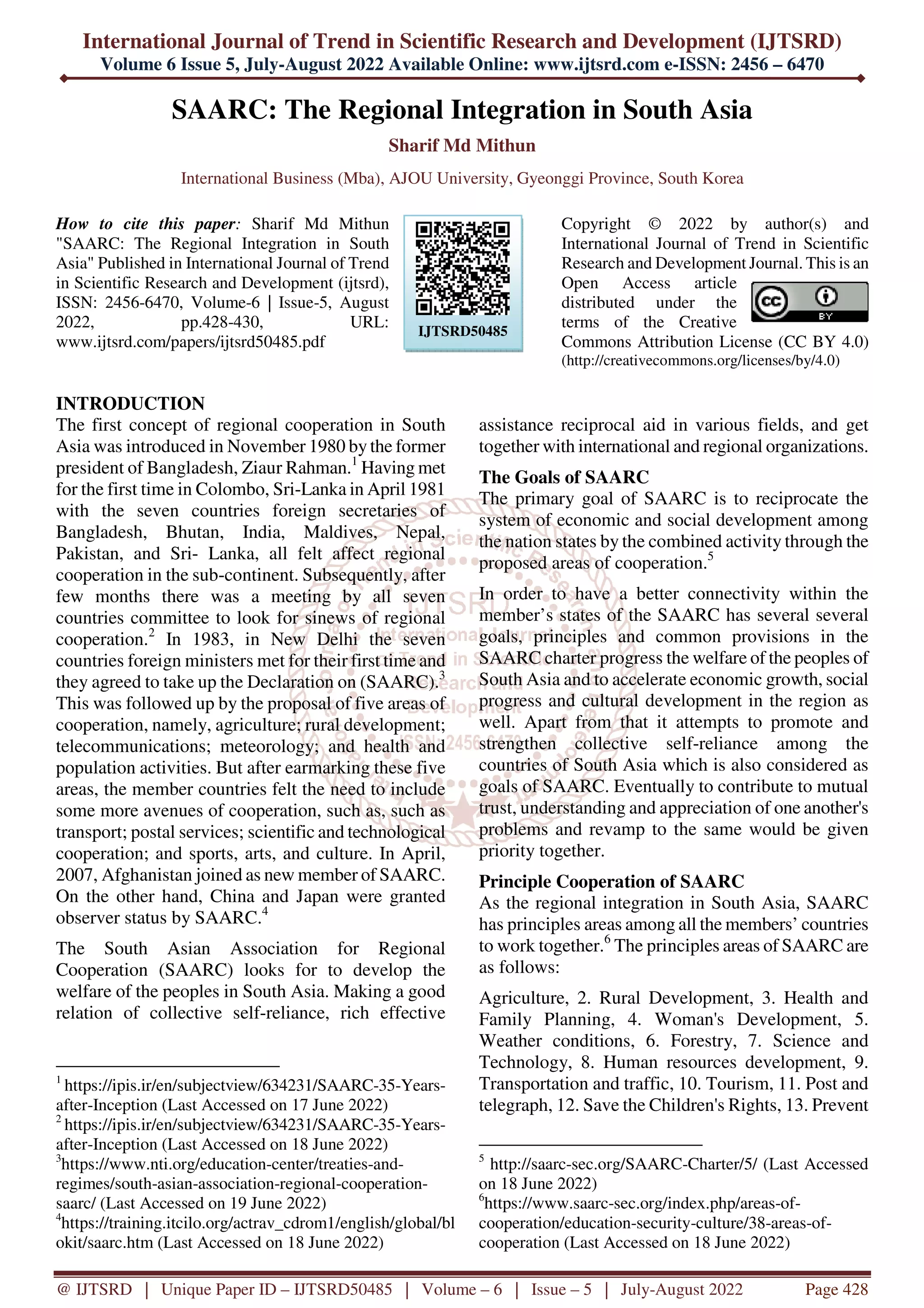 SAARC The Regional Integration in South Asia | PDF