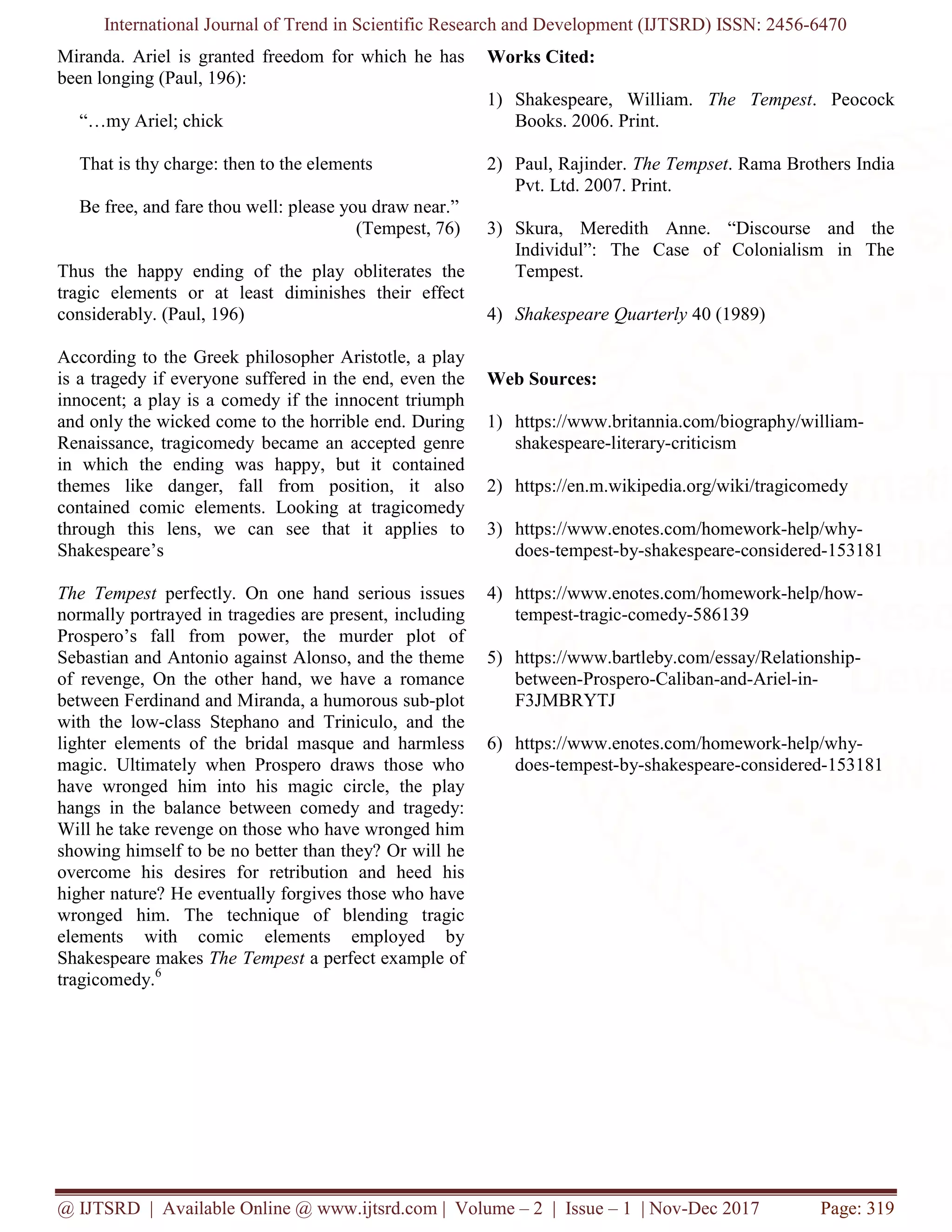 Shakespeare's The Tempest as a Tragicomedy | PDF