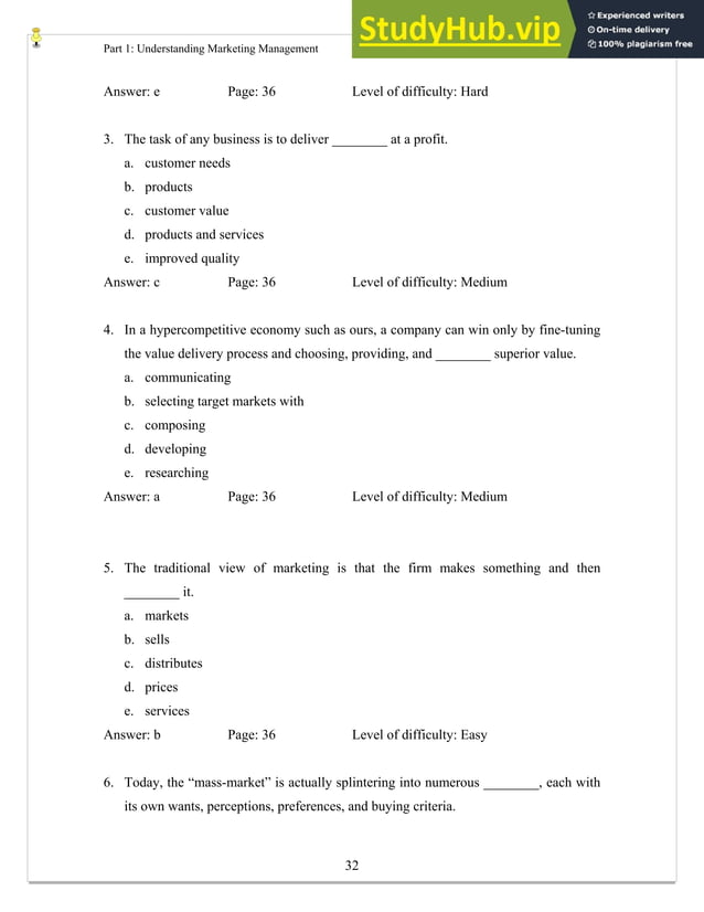 50 Solved MCQs of MKT501 Marketing Management Chapter 2 Developing Marketing Strategies and ...