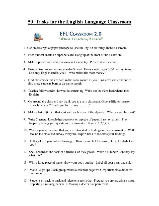50 tasks for the english language classroom