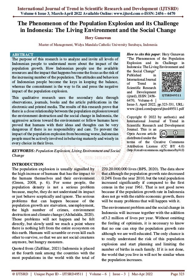 The Phenomenon of the Population Explosion and its Challenge in ...